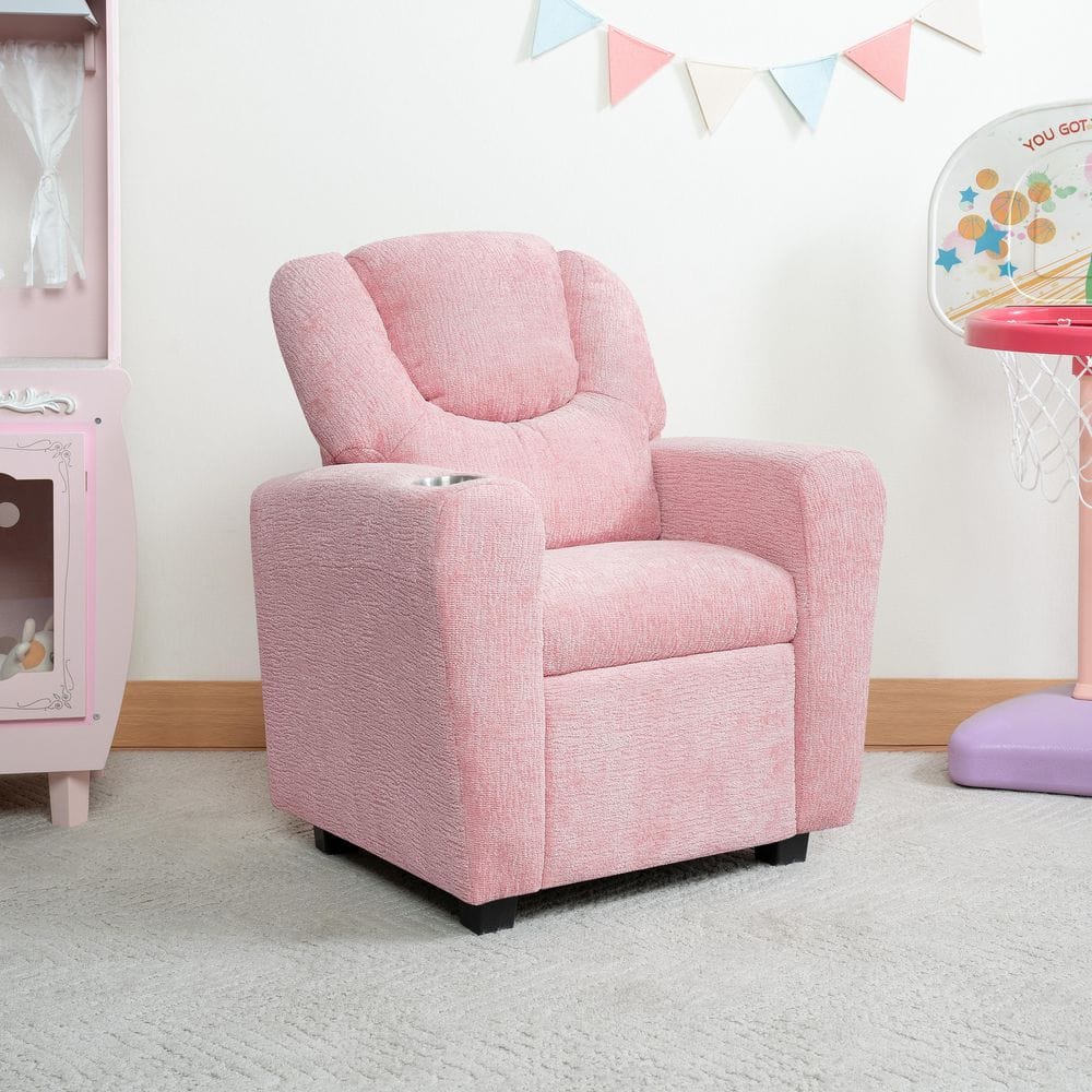MAYKOOSH Pink Push Back Kids Recliner with Footrest and Cup Holder ...