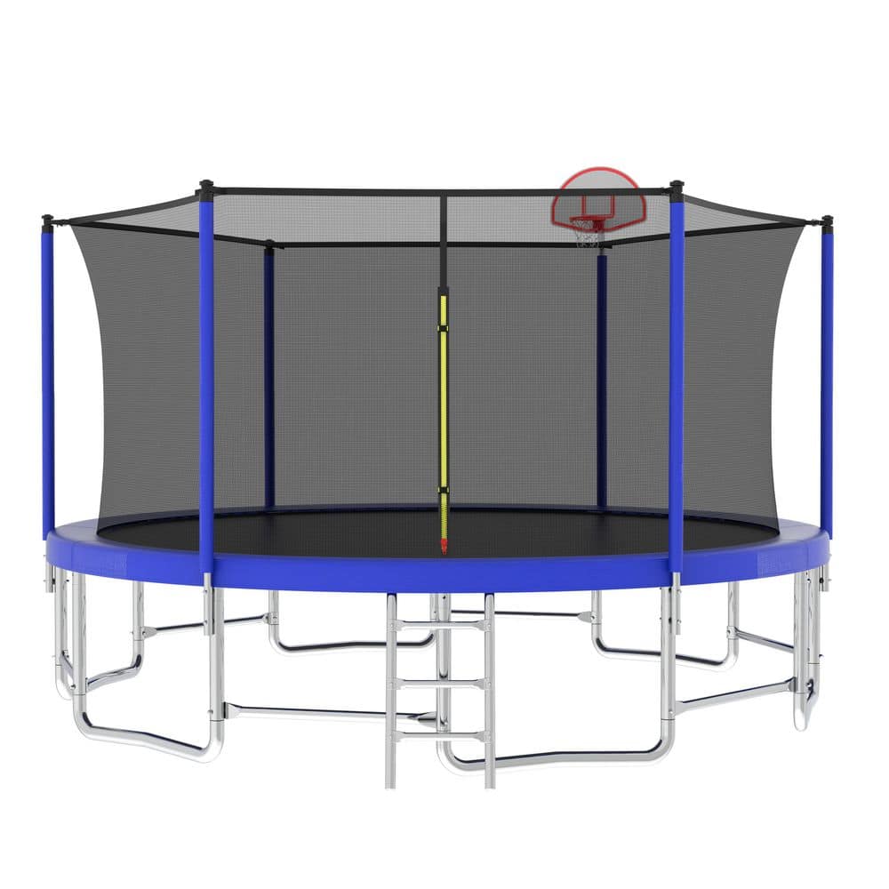 Cesicia 16 ft. Outdoor Trampoline with Balance Bar and Basketball Hoop ...