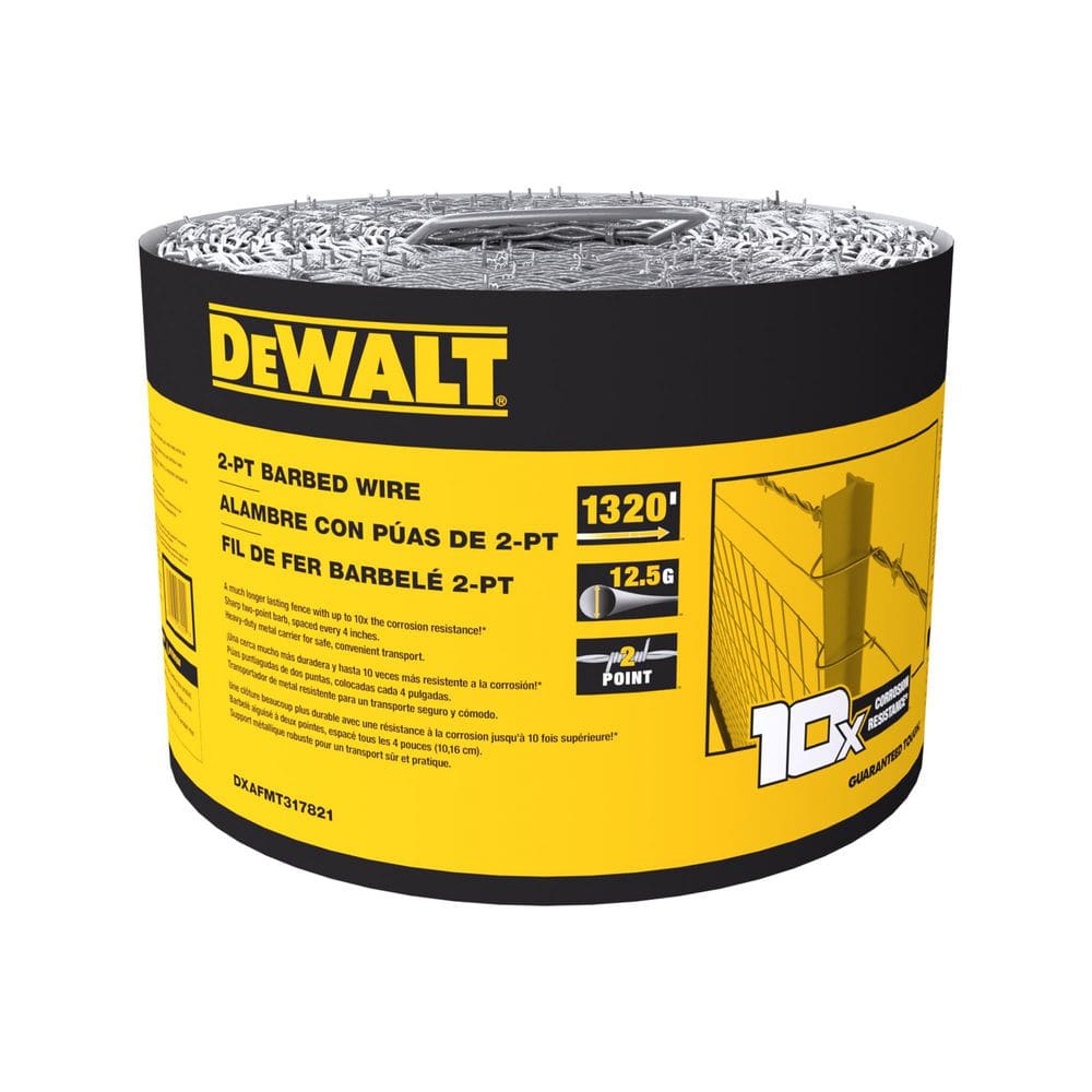 DEWALT 1320 ft. 12-1/2 Gauge Galvanized Steel 2-Point Barbed Wire ...