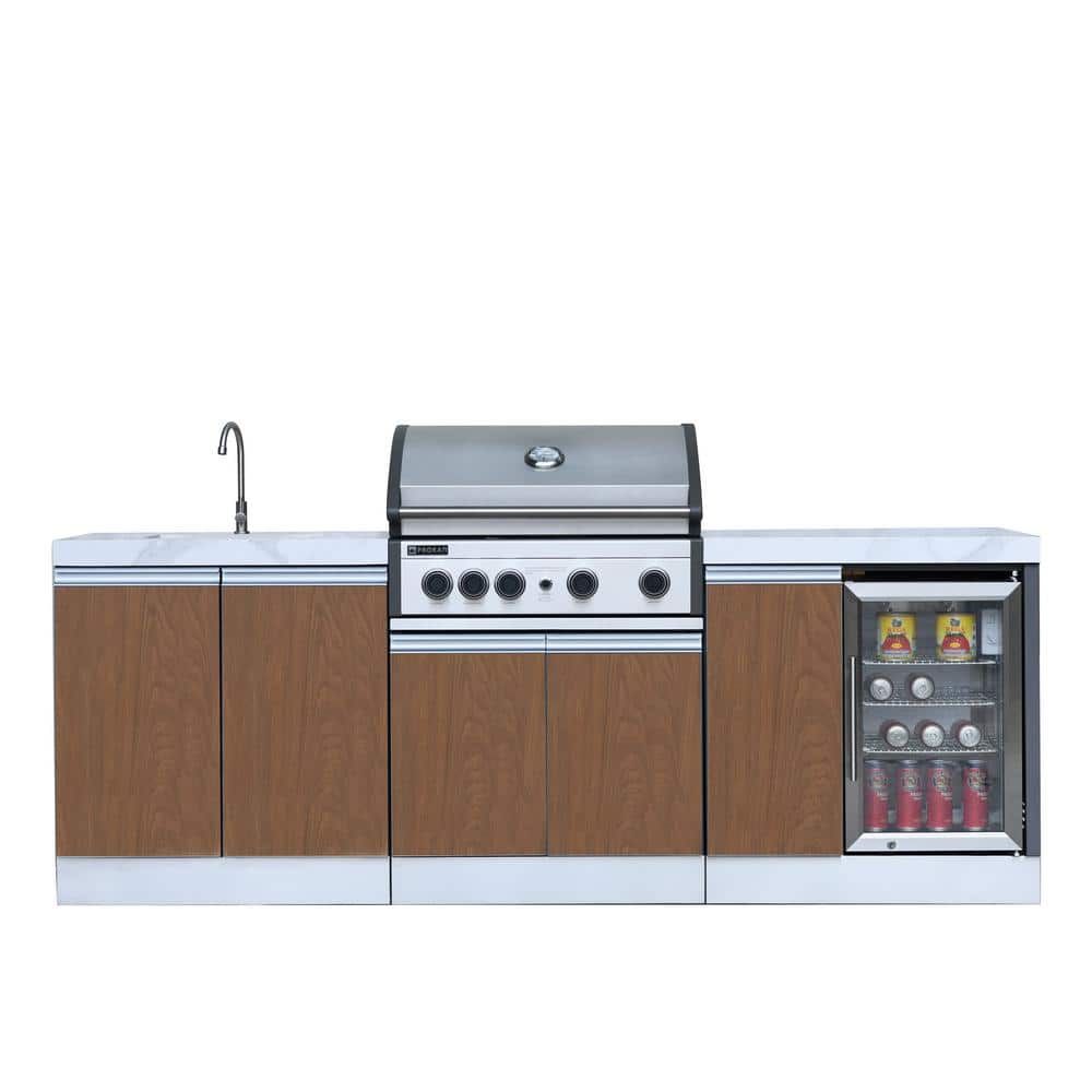 PROKAn Bespoke 5B Propane Grill Island Modular Outdoor Kitchen in Wood ...