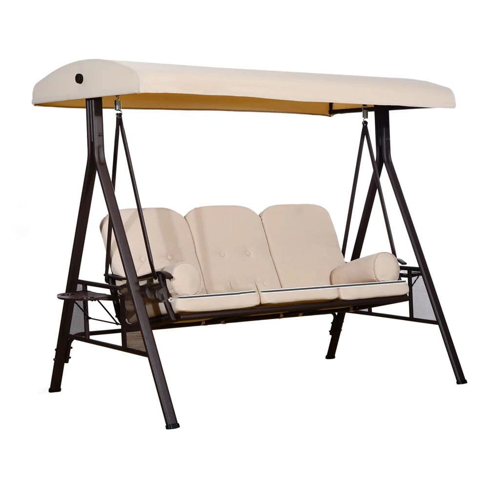 81 in. 3-Seat Metal Patio Swing Chair Outdoor Indoor Swing Chair with ...