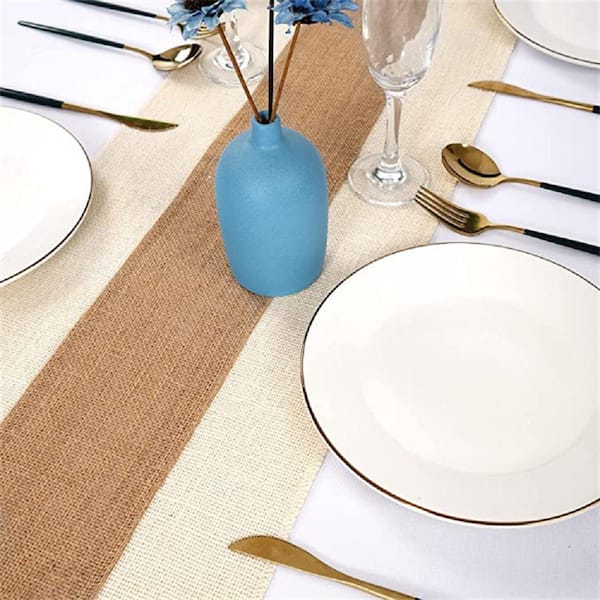 Wellco 12 in. x 108 in. Symmetrically Colored Natural Burlap Table ...