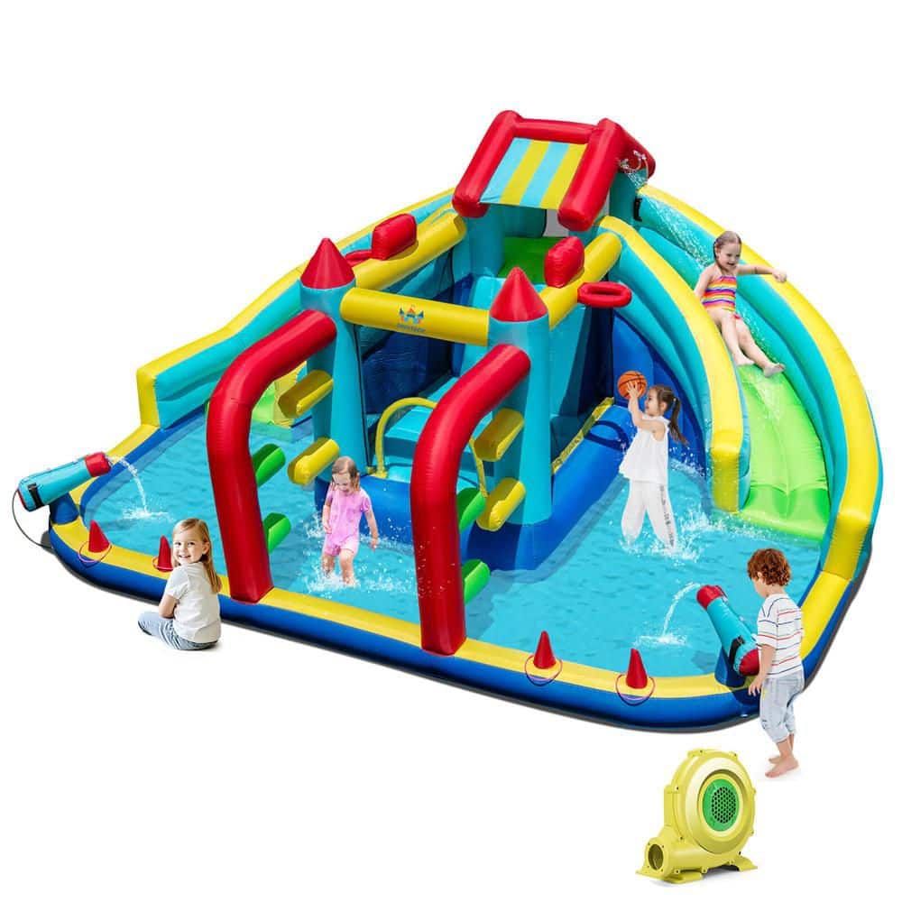 Costway Inflatable Bounce House Water Park with Climbing Wall Splash ...