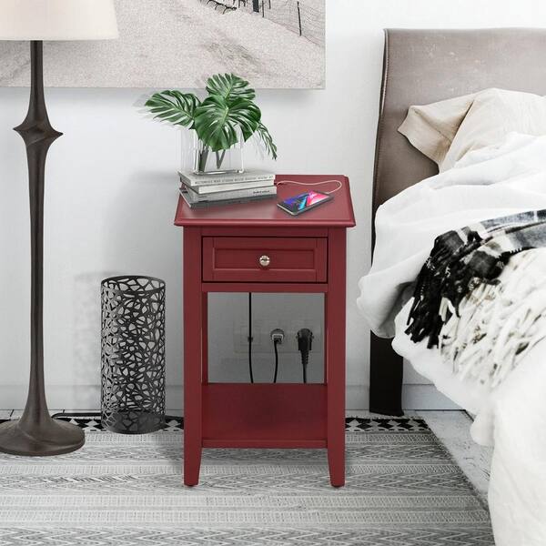 HOME IMPORTS EMPORIUM Night Stand 24 in. x 19 in. Burgundy Rectangle Modern End Table Wood Laminate Top with a Drawer for Bedroom DE 13 ET 440 HD