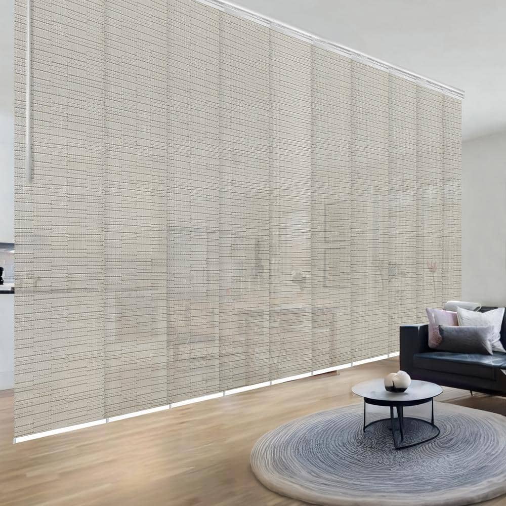 EMOH Ornate Ash 120 in. to 218 in. W x 94 in. L Adjustable 10-Panel White Double Rail Panel ...