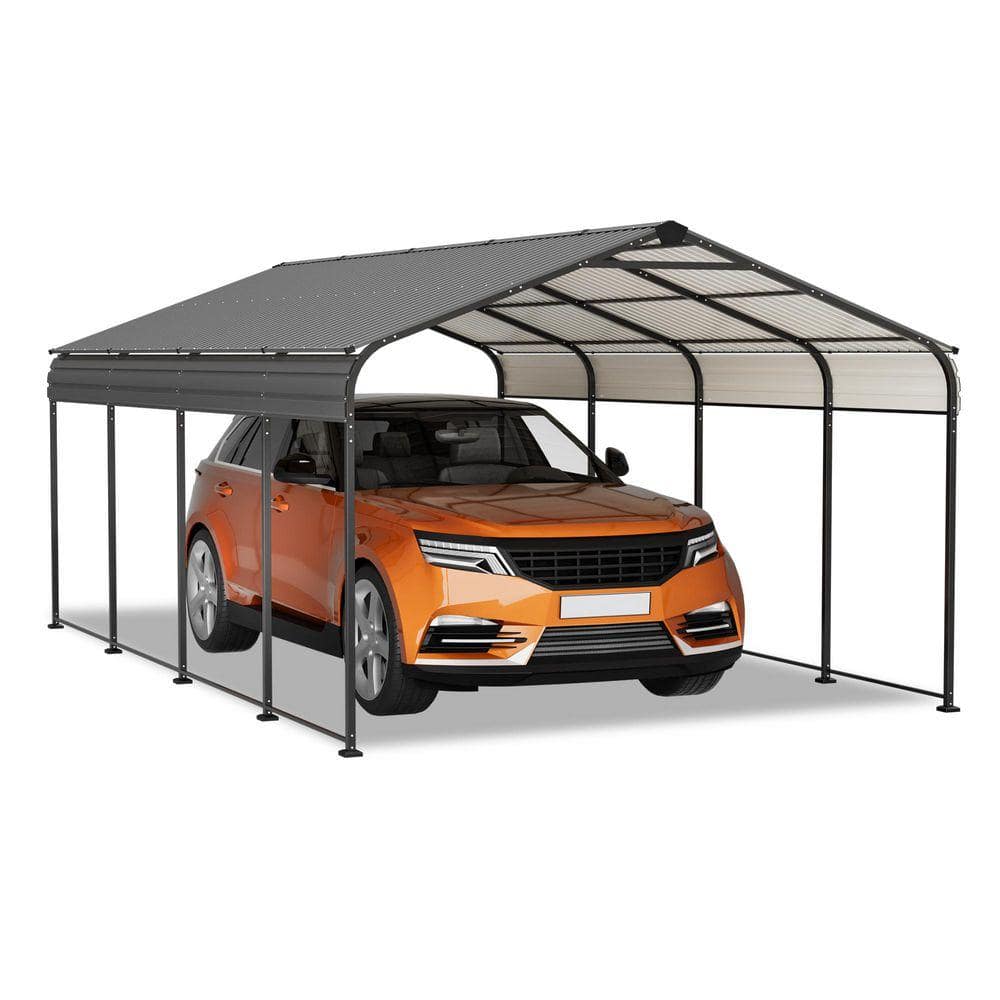 Huluwat 12 ft. W x 20 ft. D x 8.8 ft. H Gray Roof Heavy Duty Galvanized ...