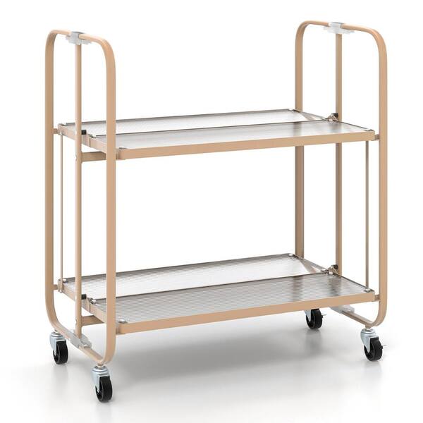 2-Tier Mobile Kitchen Cart with Tempered Glass Shelf UQDH3234 - The ...