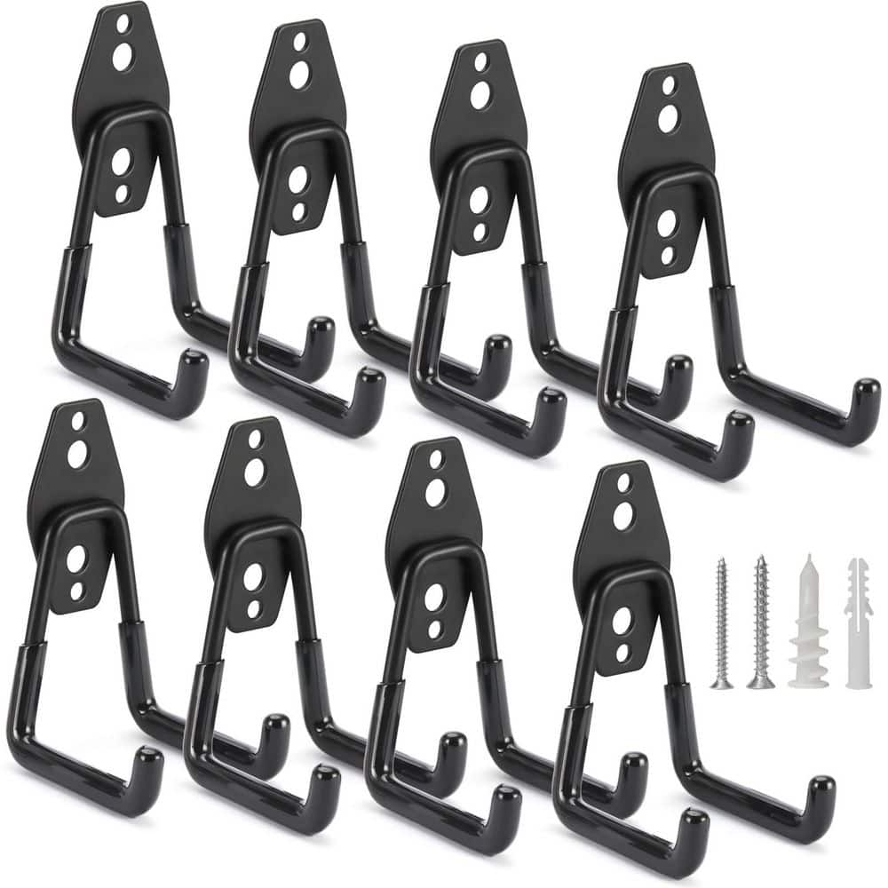 8 Pack 2.75 in. Black Steel Heavy Duty Garage Hooks Wall Rack with Non ...