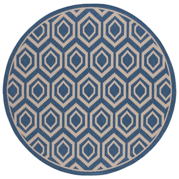 SAFAVIEH Courtyard Blue/Beige 7 ft. x 7 ft. Kilim Tribal Indoor/Outdoor ...