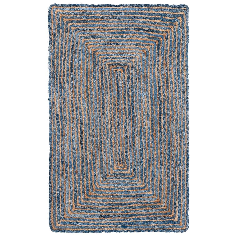 SAFAVIEH Cape Cod Blue/Natural 3 ft. x 5 ft. Striped Border Area Rug ...