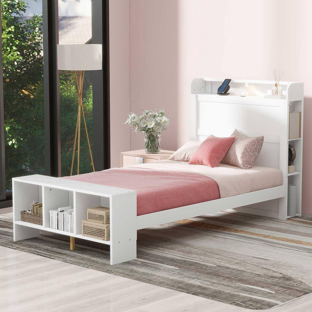 Harper & Bright Designs White Wood Frame Twin Size Platform Bed with ...
