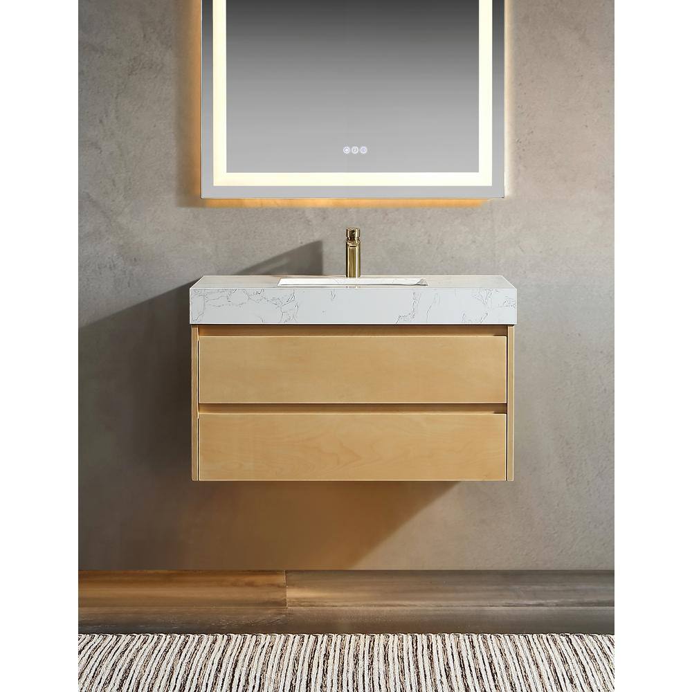 SUPREME WOOD Bailey 36in.Wx20.7in.Dx21.2in.H Single Sink LED Floating ...