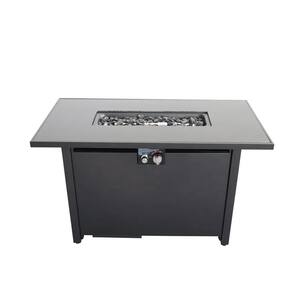 42 in. Wide Steel Outdoor Fire Pit Table with Lid and Integrated ...