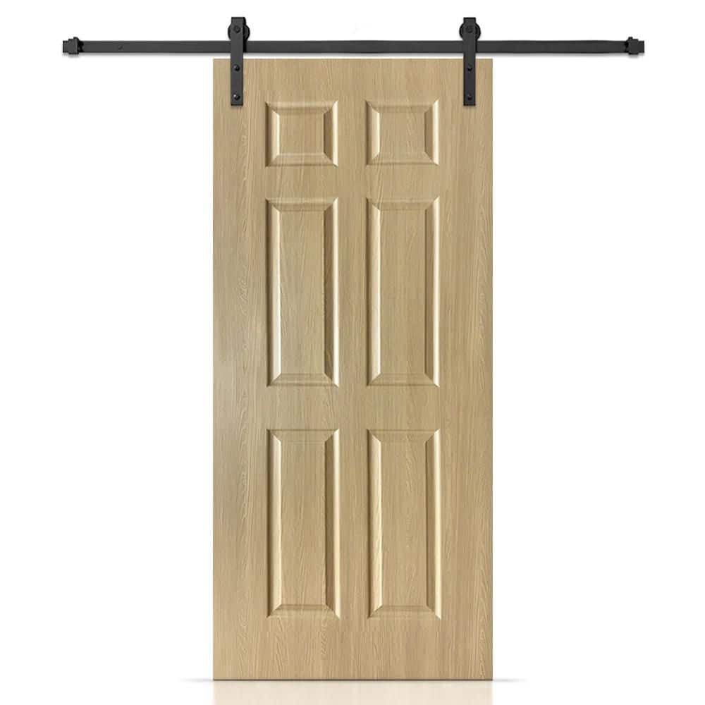 CALHOME 30 in. x 80 in. 6 Panel Hollow Core Oak Finished PVC Composite ...