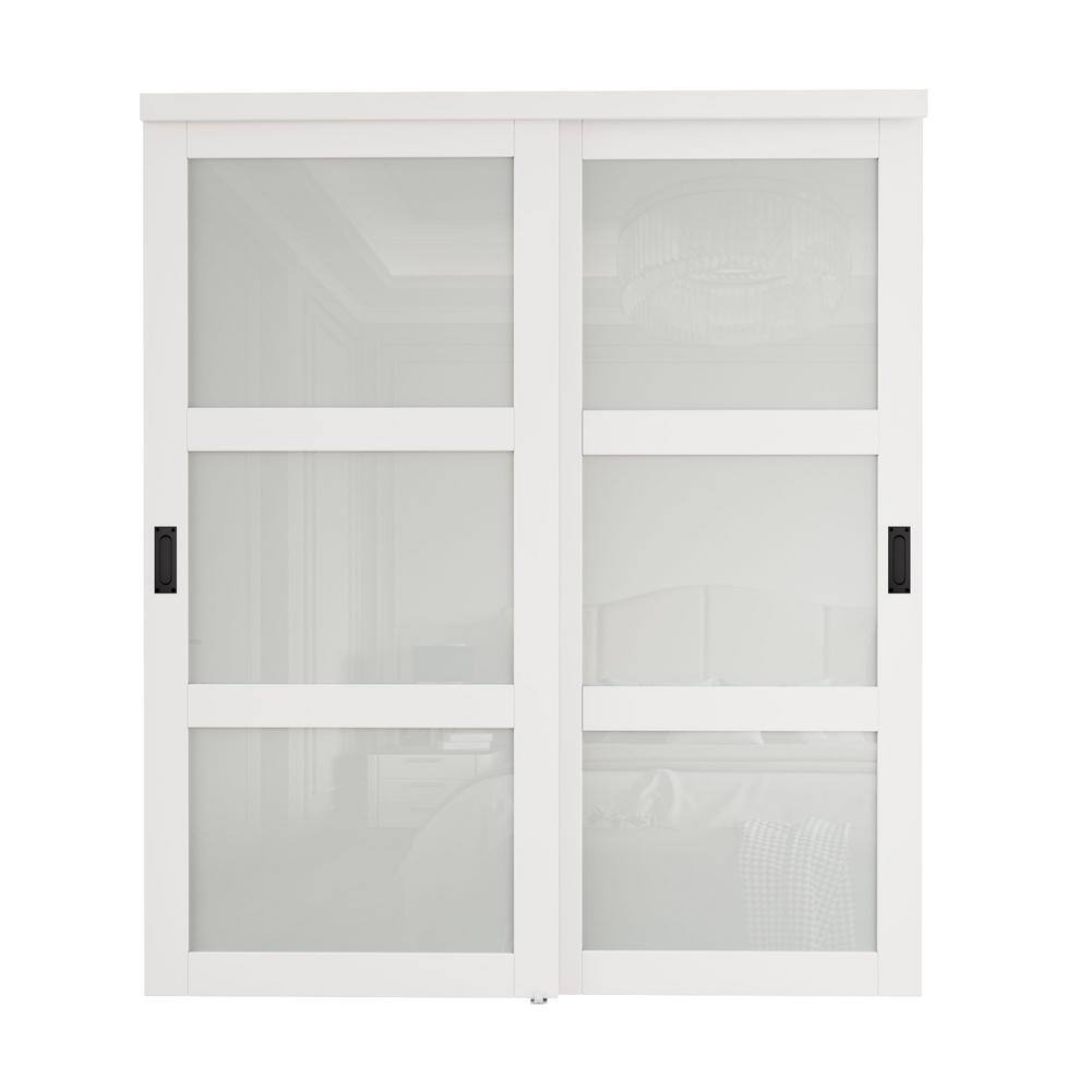 ARK DESIGN 72 in. x 96 in. 3-Lite Frosted Glass White Finished MDF ...