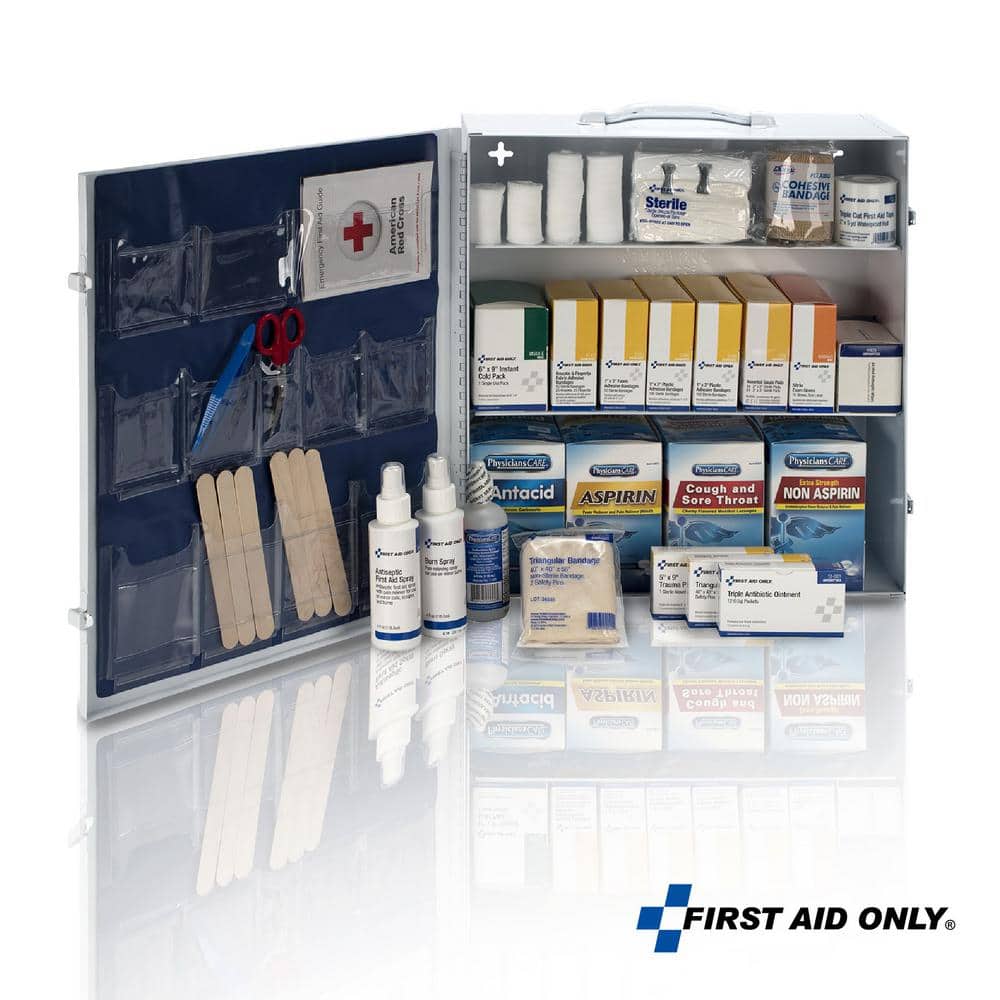 First Aid Only 3-Shelf 100-Person Metal Cabinet, OSHA, First Aid Kit ...
