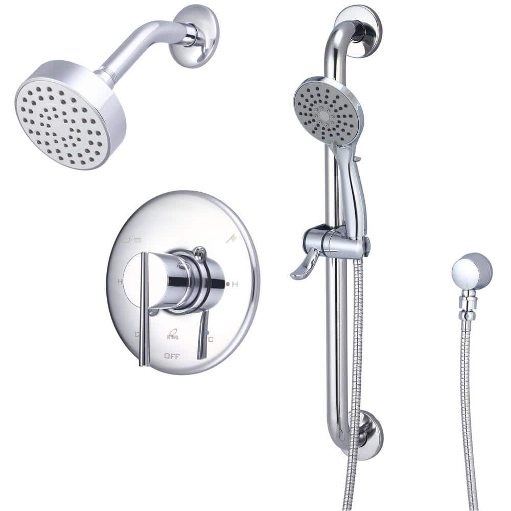 OLYMPIA Single Handle 1-Spray Patterns Full 3.75 in. Wall Mount Handheld Shower Head Trim Set in ...