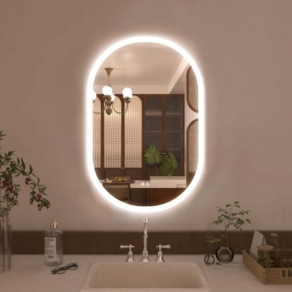 tydex Glare 20 in. W x 32 in. H Oval Frameless LED Light Anti-Fog Wall ...