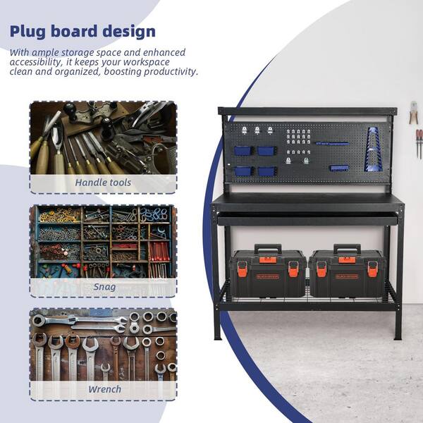 Siavonce 22 in. W x 48 in. D 1-Drawer Tools Cabinet Work Table ...