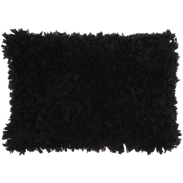 Mina Victory Shag Black Shag 20 in. x 14 in. Rectangle Throw Pillow ...