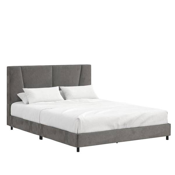 REALROOMS Maverick Gray Wooden Frame Queen Size Platform Bed with ...