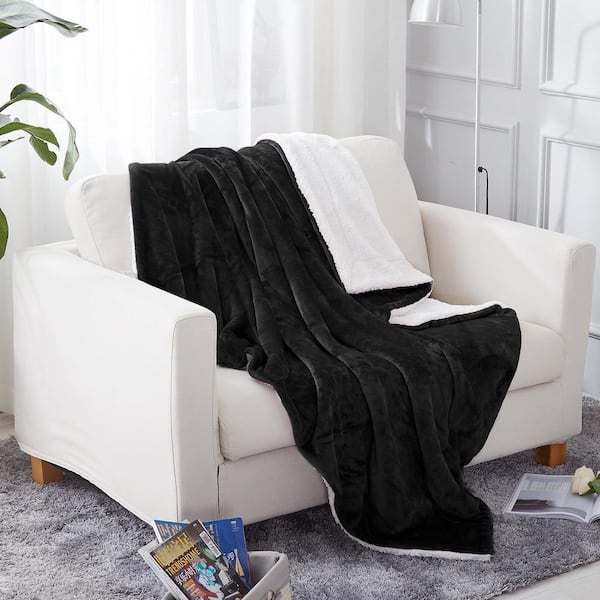 JML Black Polyester Sherpa Throw Blanket She-Black-Throw - The Home Depot