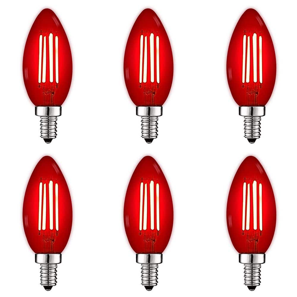 LUXRITE 40-Watt Equivalent B11 LED Red Light Bulbs, 4.5-Watt, Colored ...