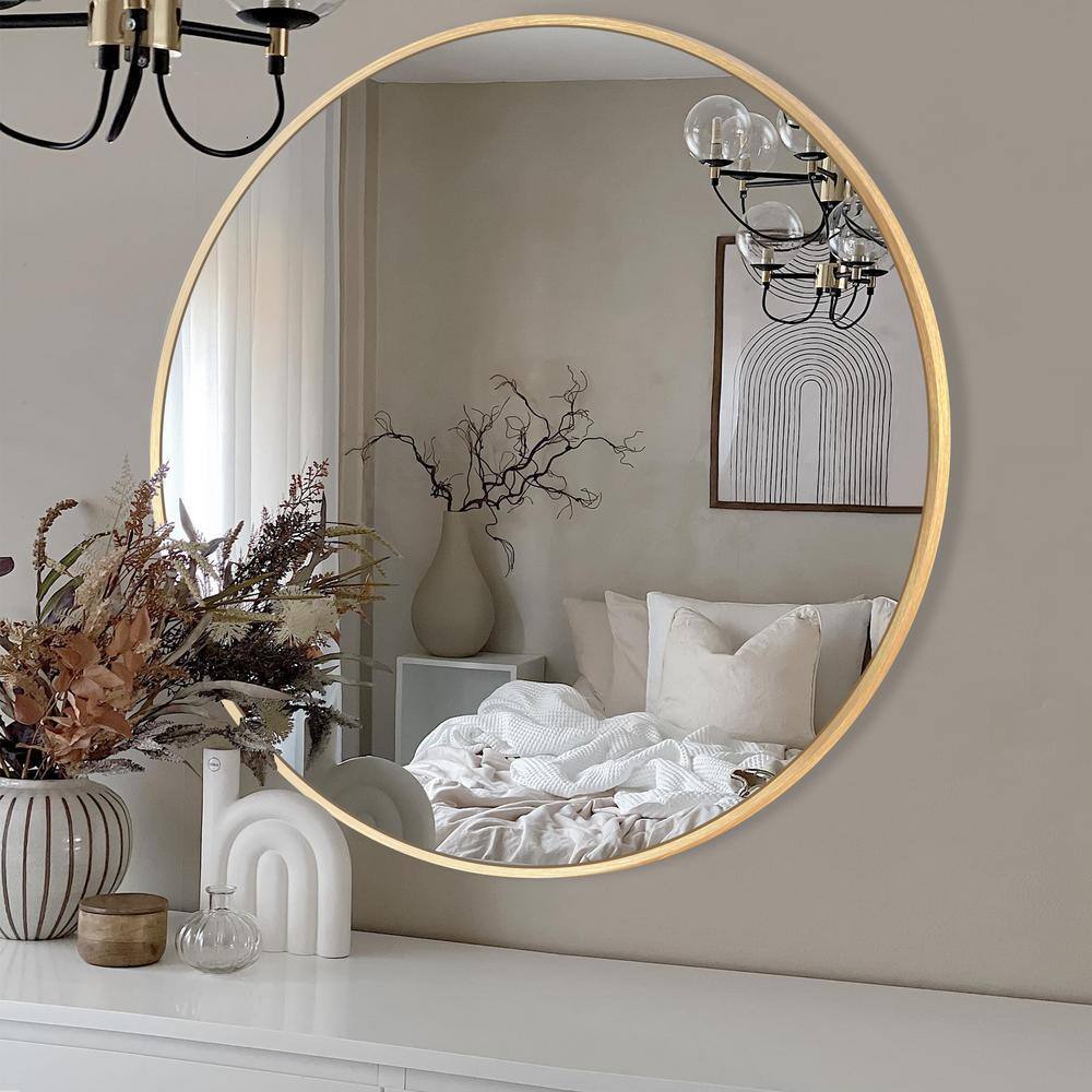 Sxiawe 24 in. W x 24 in. H Medium Round Aluminum Frame Wall Mounted ...