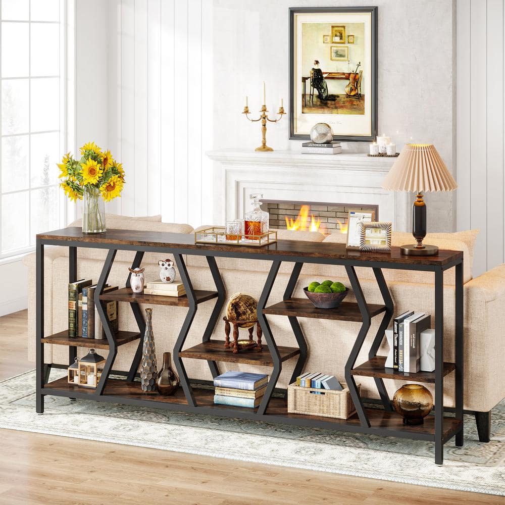 BYBLIGHT Turrella 70.87 in. Rectangle MDF Sofa Console Table, Industrial Extra Long Entryway ...