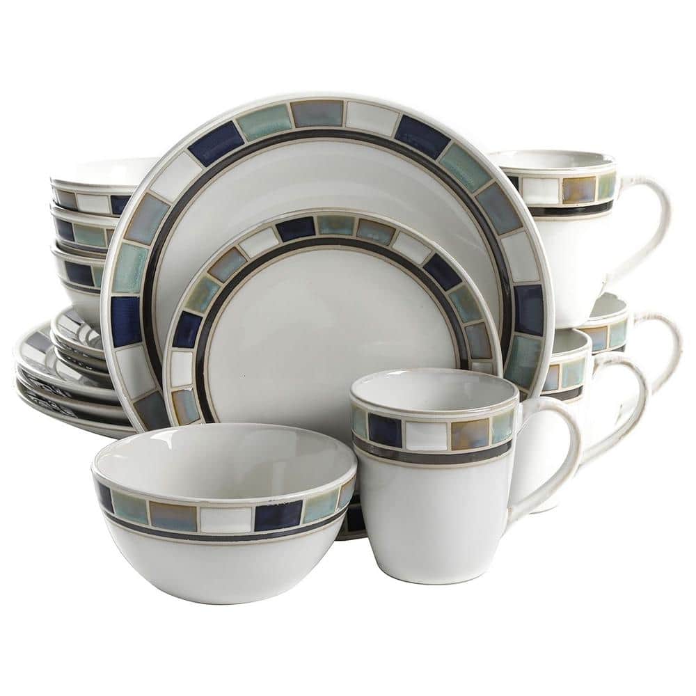 GIBSON elite Casa Blanca Reactive Glaze 16-Piece Blue Dinnerware Set ...