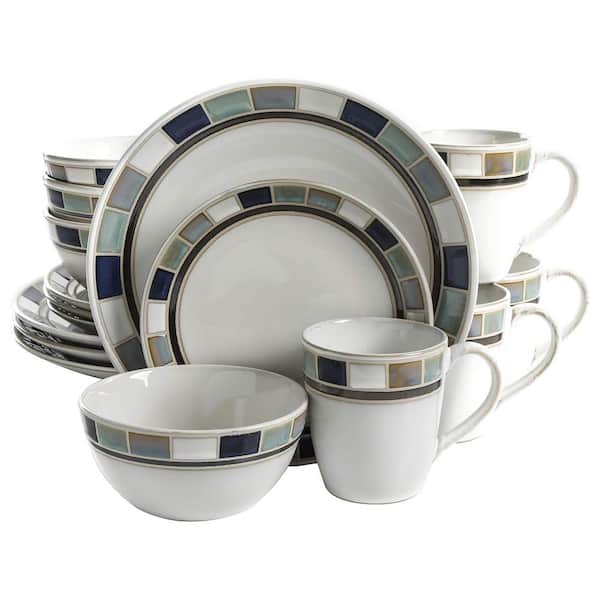 GIBSON elite Casa Blanca Reactive Glaze 16-Piece Blue Dinnerware Set ...