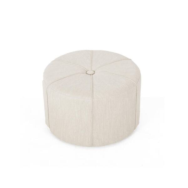 Benjara Beige Fabric Round Accent Ottoman BM335359 - The Home Depot