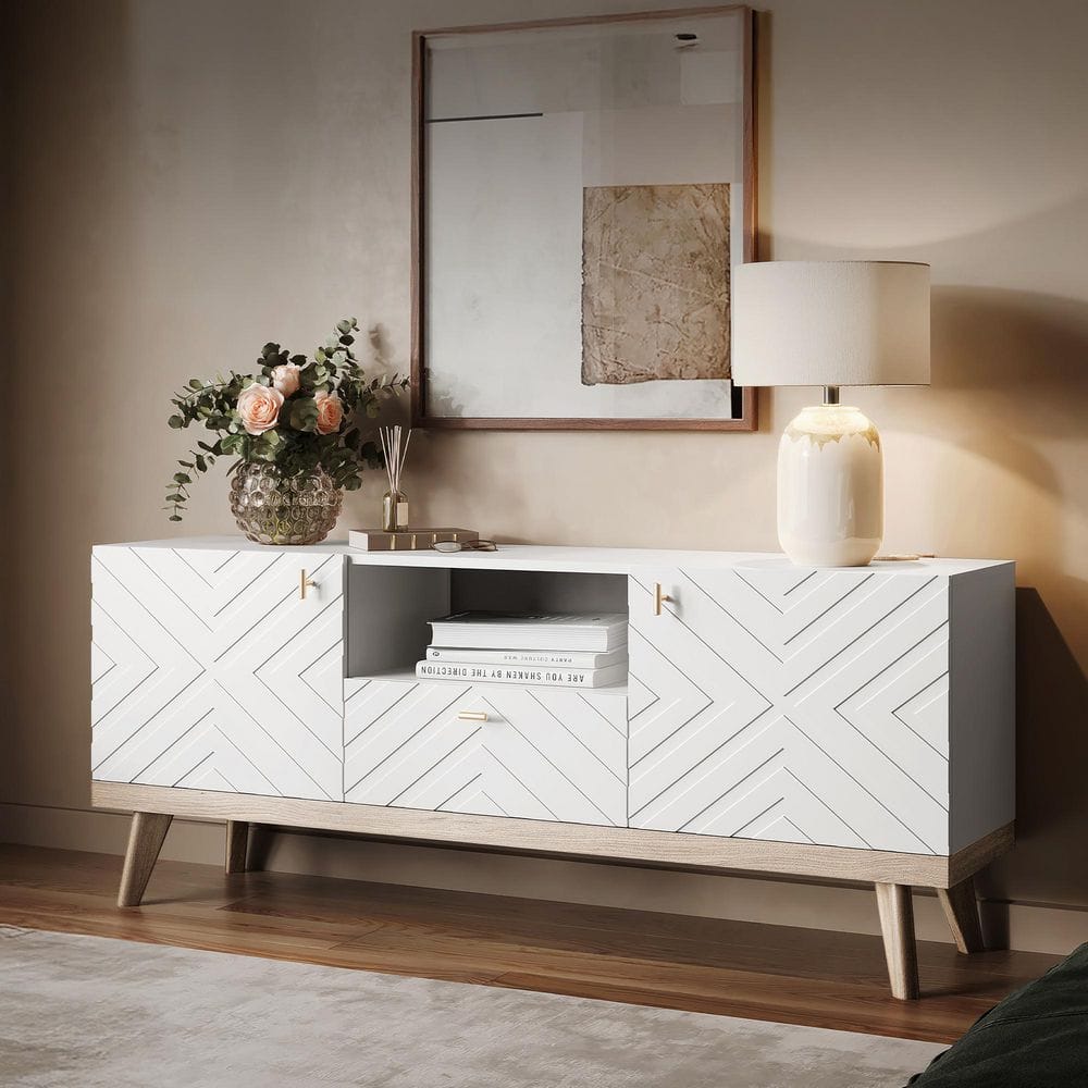 LIVING SKOG Alba White 59 in. TV Stand with 1 drawer Fits TV's up to 65 ...