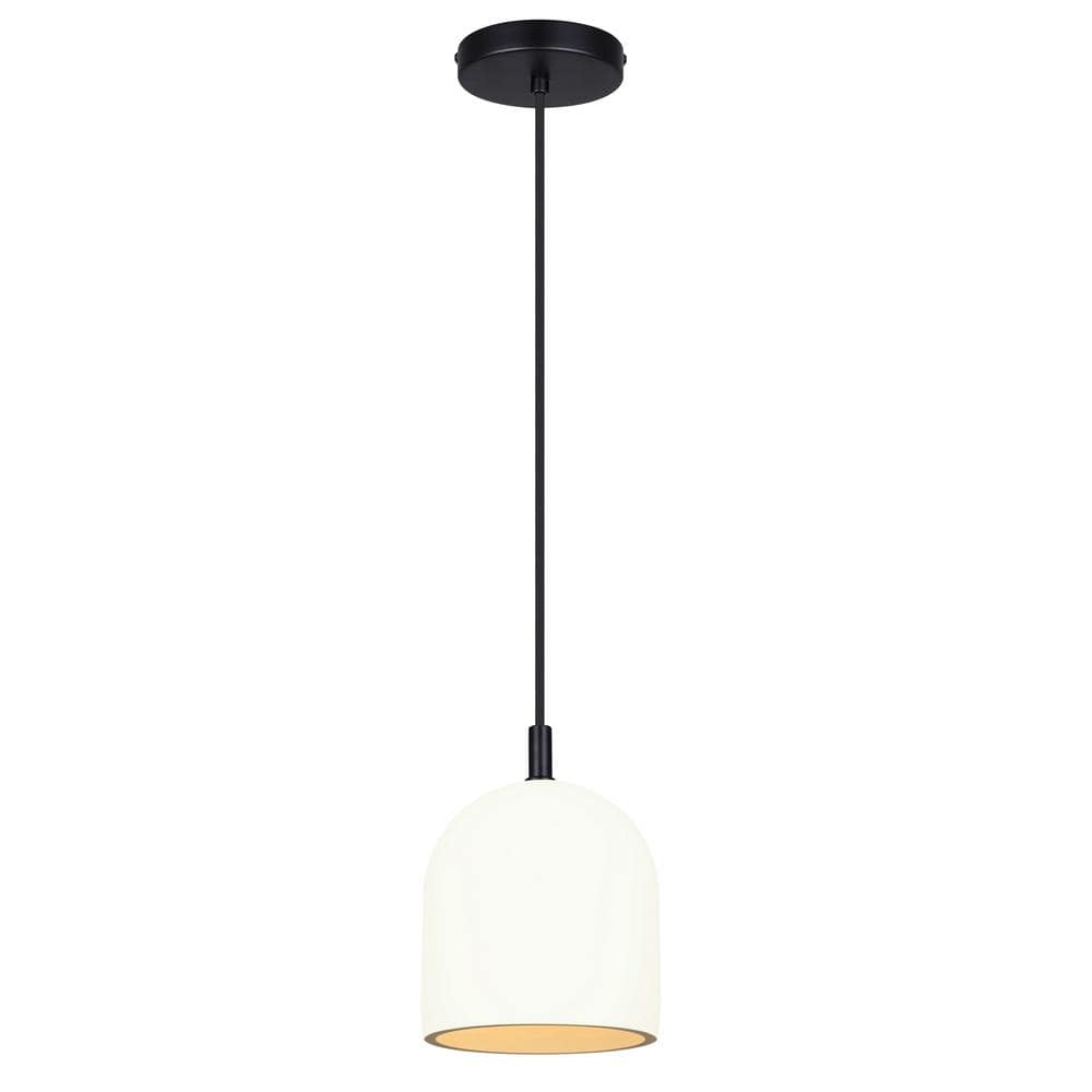 CANARM Jack 60-Watt 1-Light Matte Black Contemporary Pendant with White ...