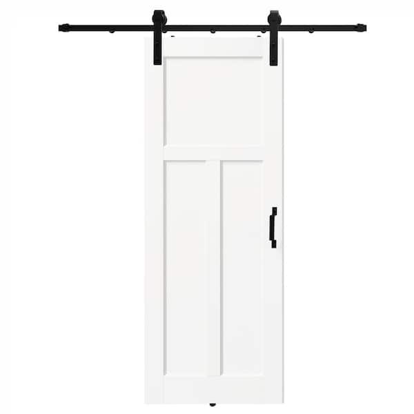 TENONER 32 in. x 80 in. T-shaped White Primed Pine Wood Barn Door Slab ...