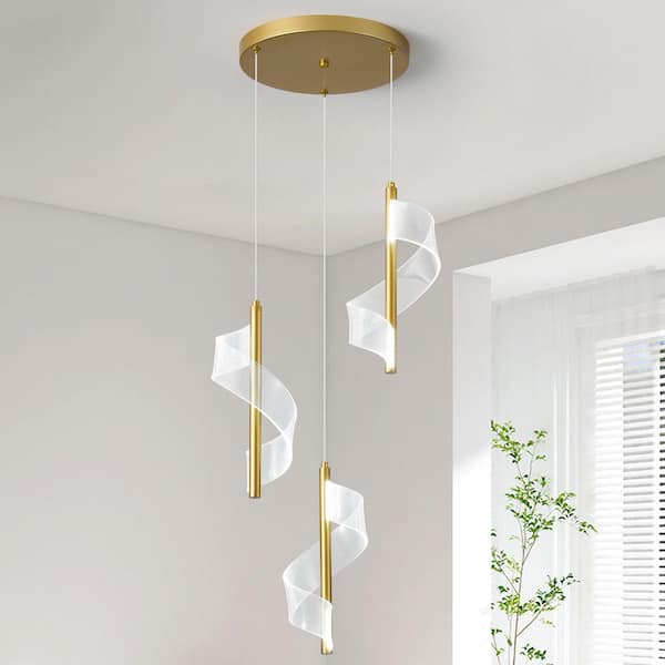 Genoci 25-Watt 3-Light Gold Cluster Integrated LED Pendant-Light with ...