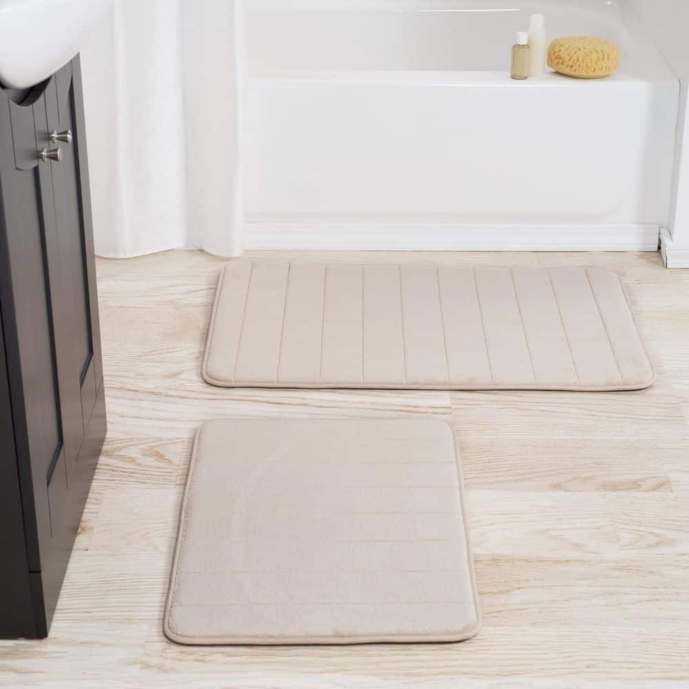 Lavish Home Ivory 20.25 in. x 32.25 in. Memory Foam 2-Piece Bath Mat ...
