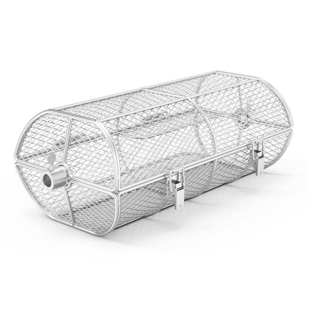 Hitechluxe Stainless Steel Rolling Grill Basket and French Fries Basket ...