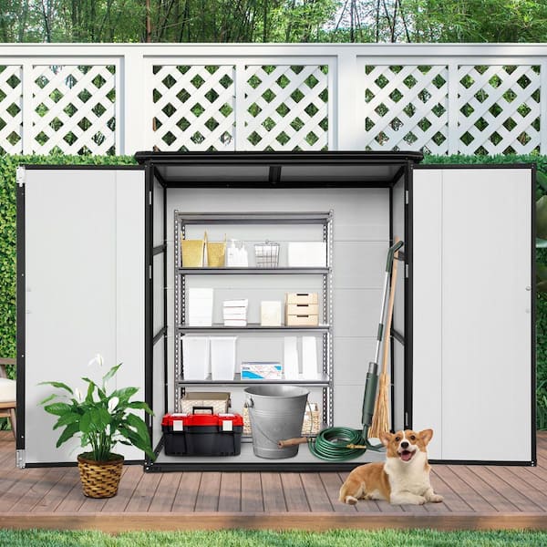 5 ft. W x 3 ft. D Plastic Outdoor Waterproof Storage Shed with Black ...