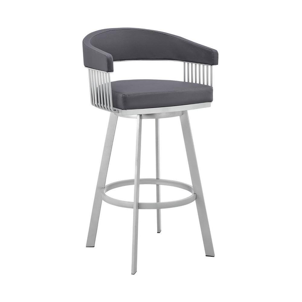 HomeRoots 29 in. Slate Grey Metal Faux Leather Swivel Bar Stool ...