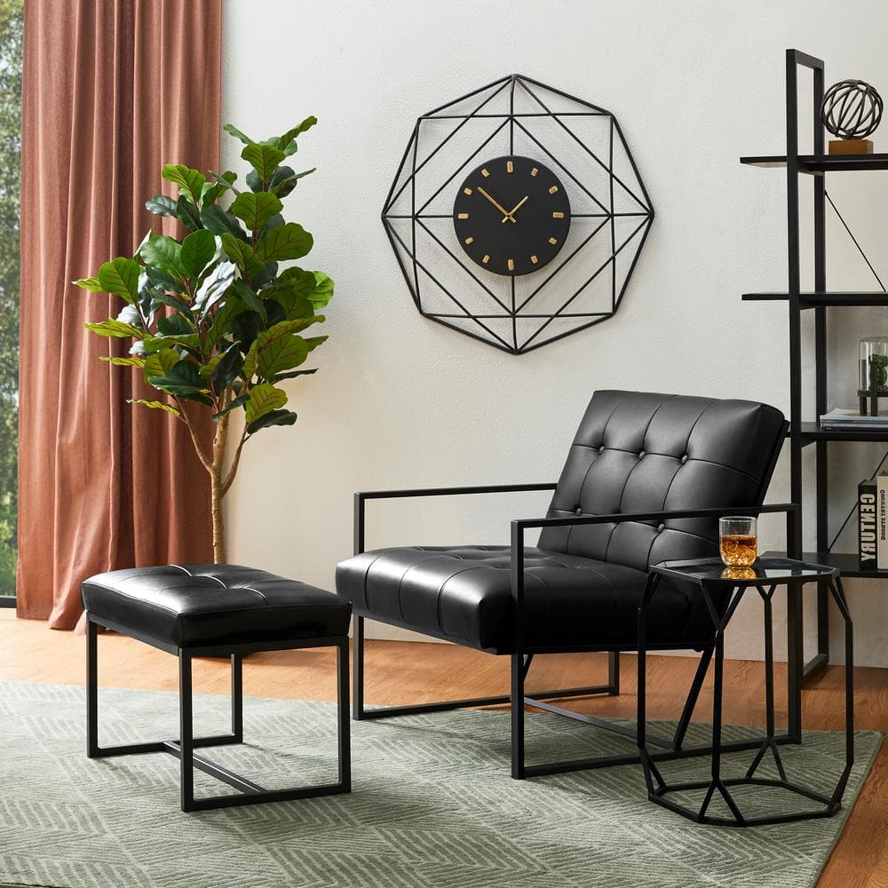 Glitzhome Set of 2-Modern Black Thick Leatherette Accent Chair and ...