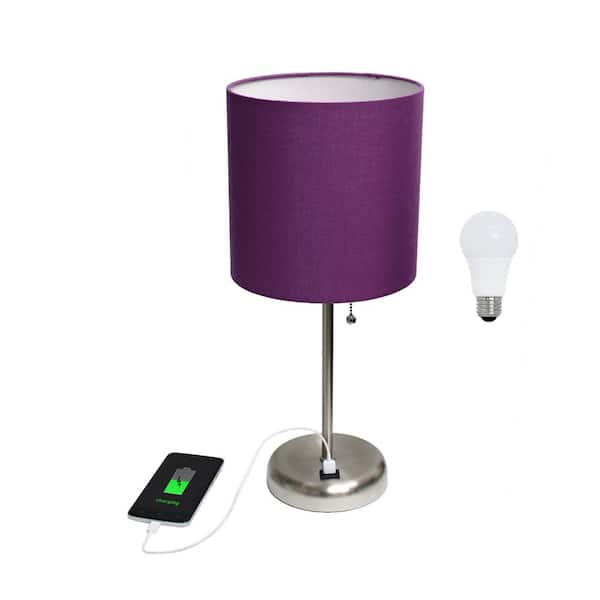 Simple Designs 19.5 in. Purple Table Desk Lamp for Living Room with USB ...
