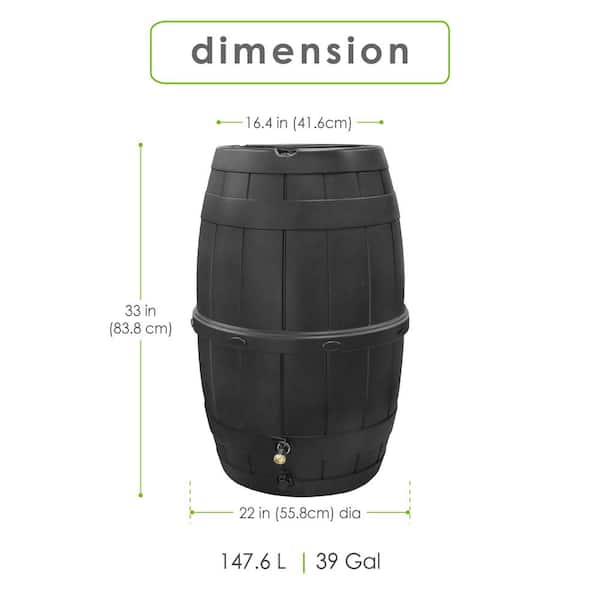 Dimensions Rain Barrels 55 Gallon Black Rain Barrel With Spigot And