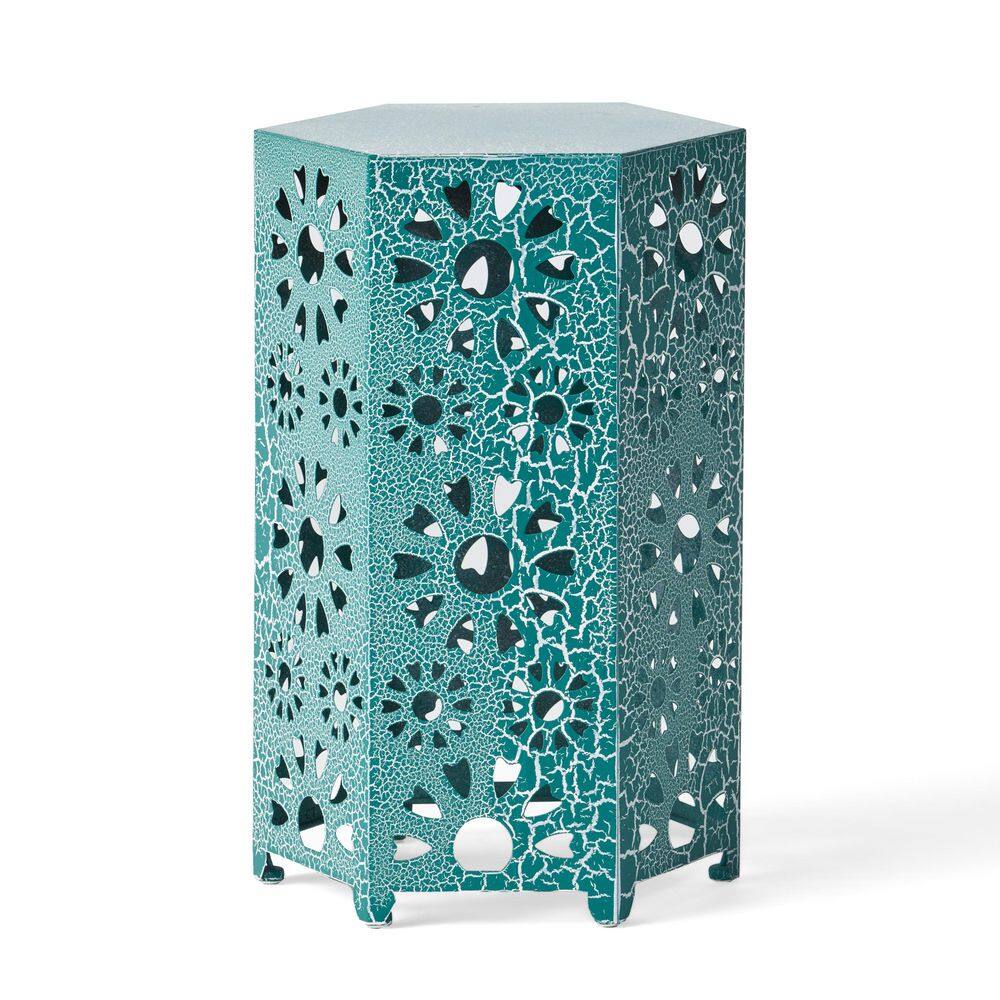 14" Side Table with Sunburst Cut Out Design, Teal, OUTDOOR Side Table ...