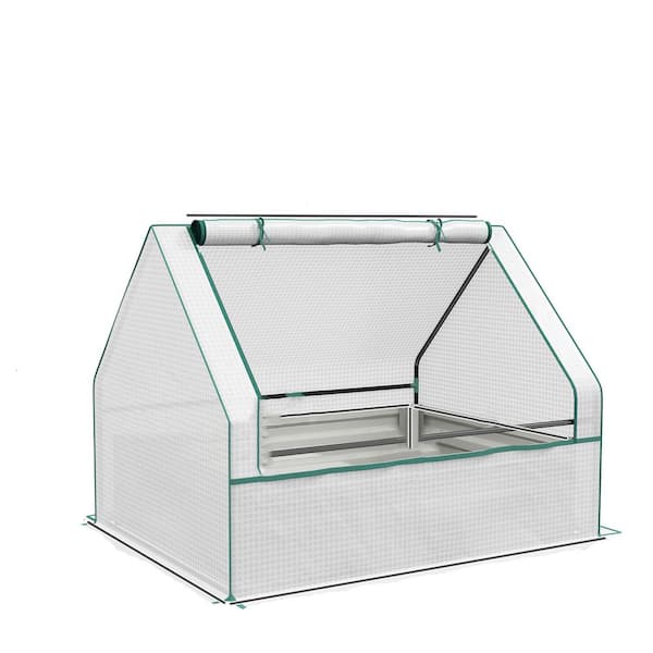 49.25 in. White Steel Outdoor Raised Garden Bed with Mini Greenhouse ...