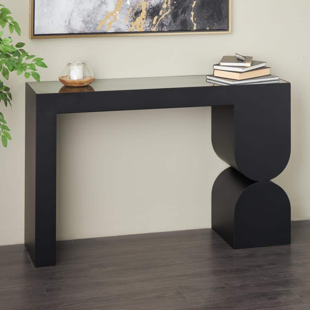 Litton Lane 30 in. x 47 in. Black Geometric Rectangle Metal Console ...