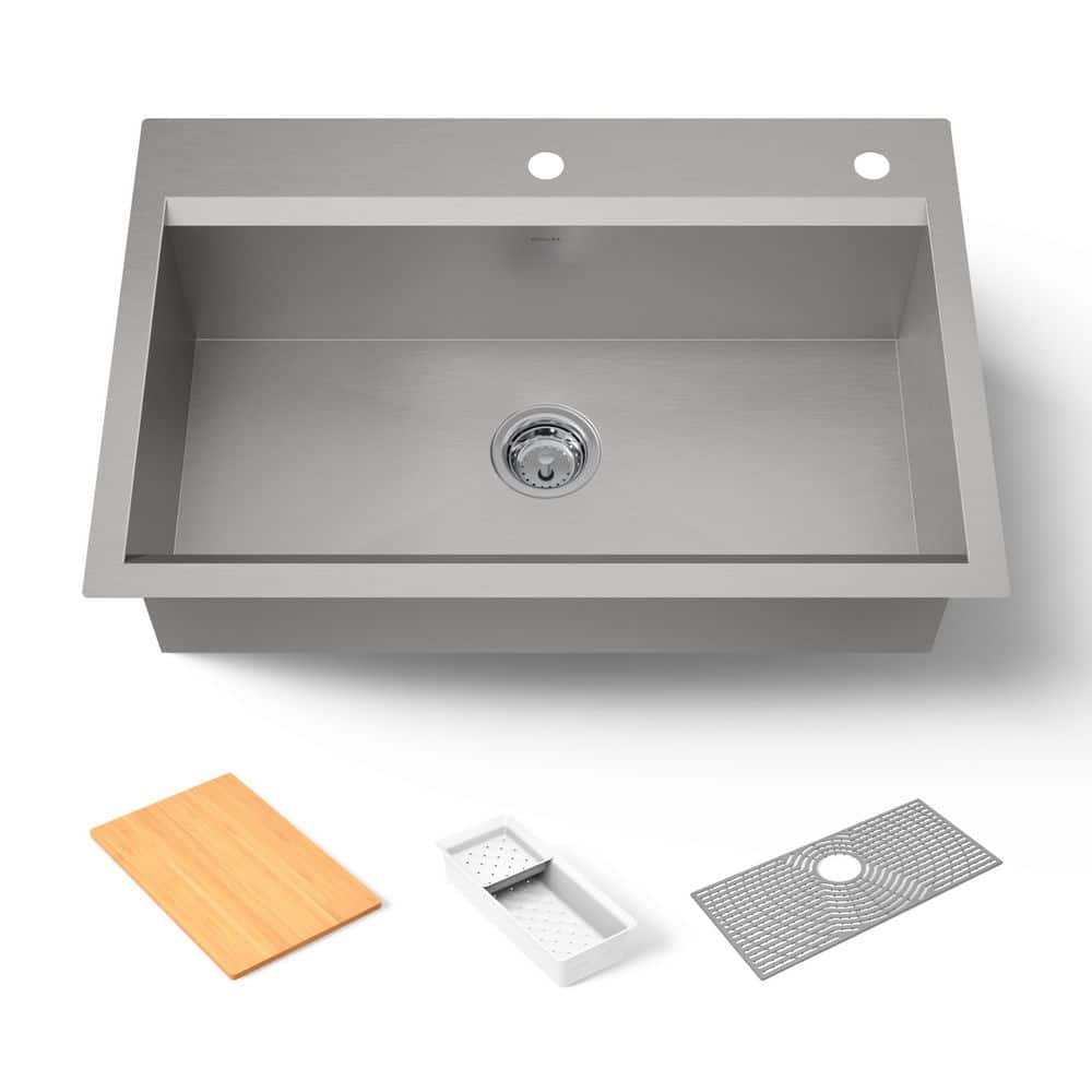 KOHLER Task Workstation 33 in. Drop-In Single Bowl Stainless Steel ...