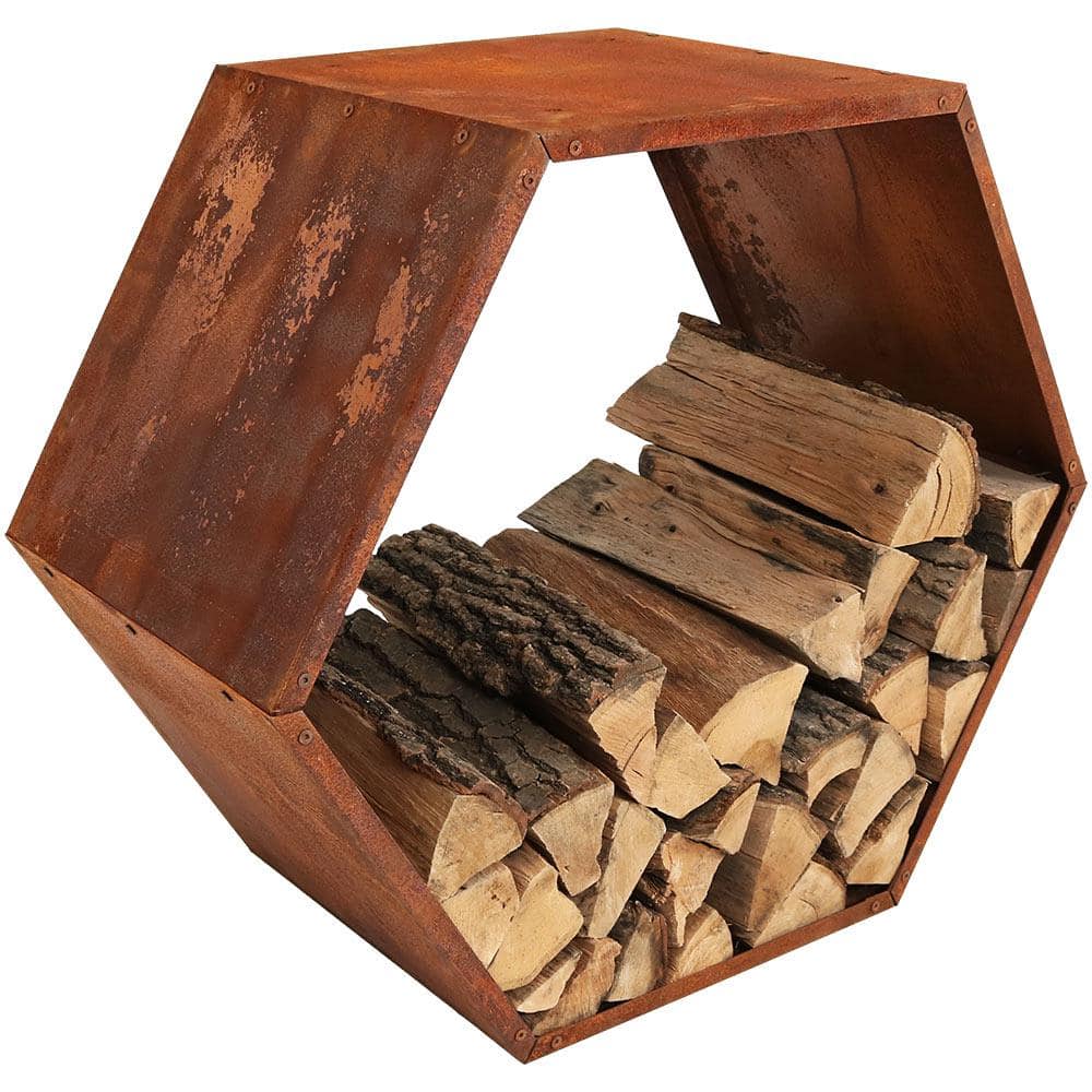 Sunnydaze 30 in. Hexagon Steel Honeycomb Firewood Log Rack RCM-LG789 ...