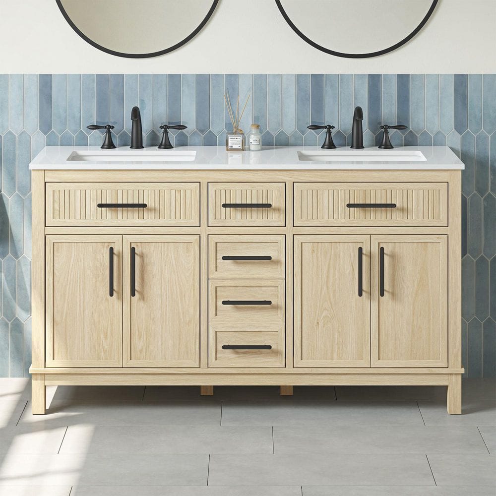 Glacier Bay Riley 60 in. Double Sink Freestanding Light Birch Bath ...