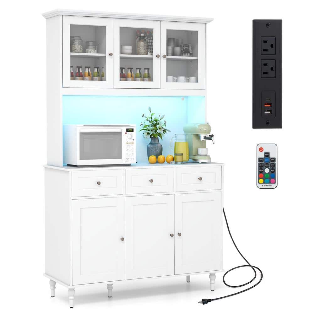 Gymax 77'' White Tall Kitchen Pantry Storage Cabinet with LED Lights ...